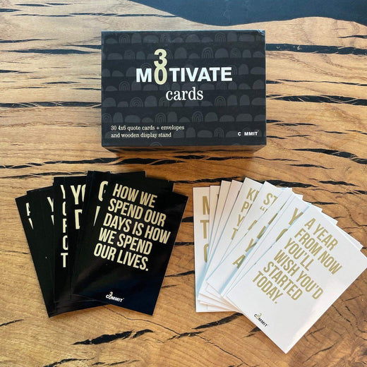 Motivate Cards with 30 Motivation Quotes & Wooden Stand - Commit30